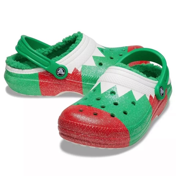 CROCS | Shoes | New Crocs Classic Lined Holiday Christmas Elf Fur Lined ...